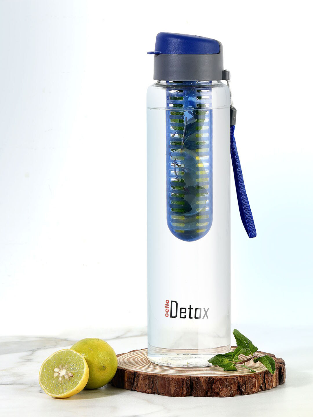 Buy Cello Detox Blue Fruit & Tea Infuser Glass Water Bottle 750ml ...