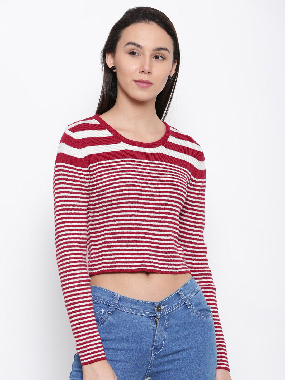 Buy Madame Women Red Striped Crop Top - Tops for Women 2054645 | Myntra