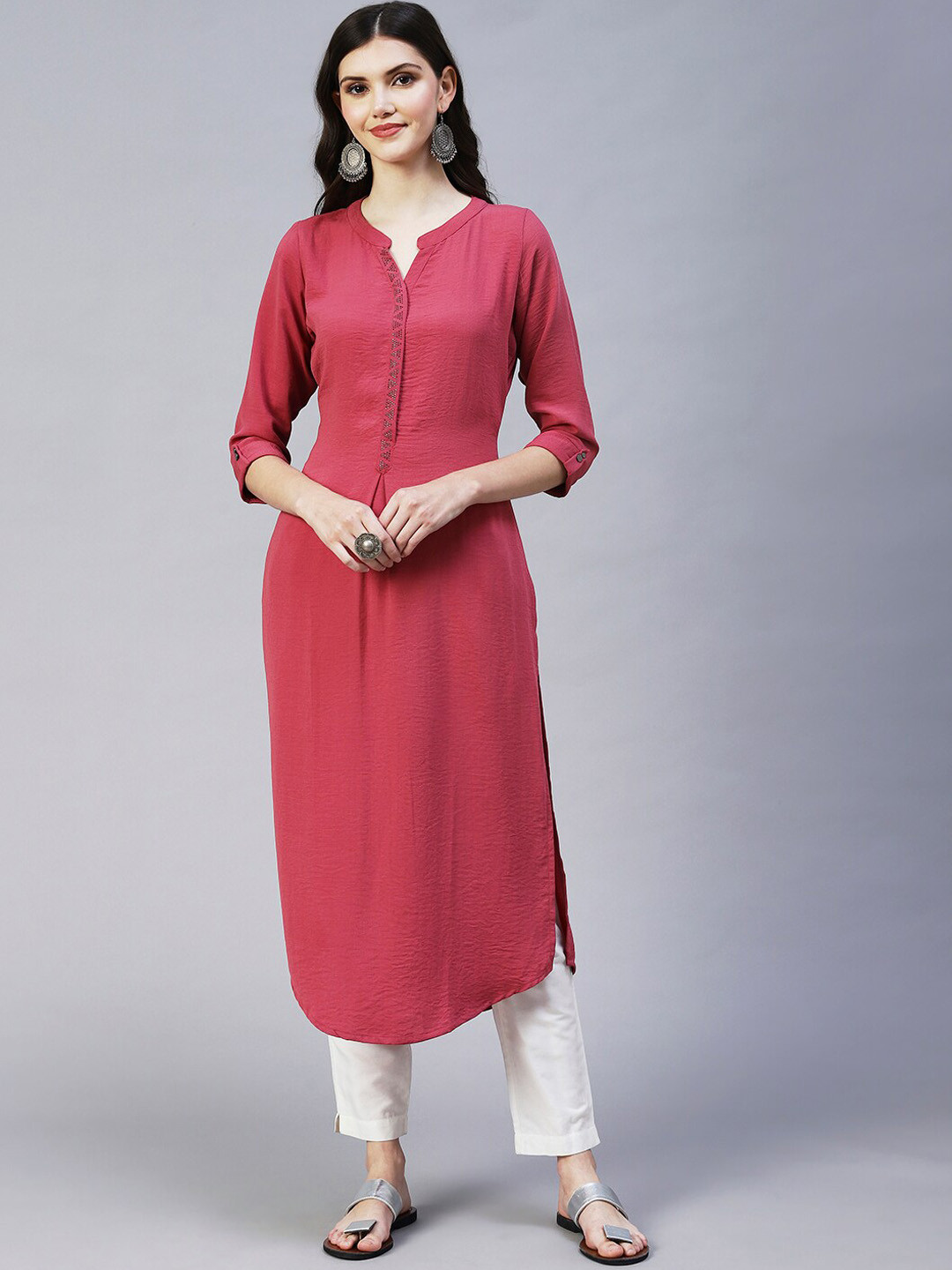 Buy FASHOR Women Pink Straight Fit Kurta - Kurtas for Women 20546698 ...