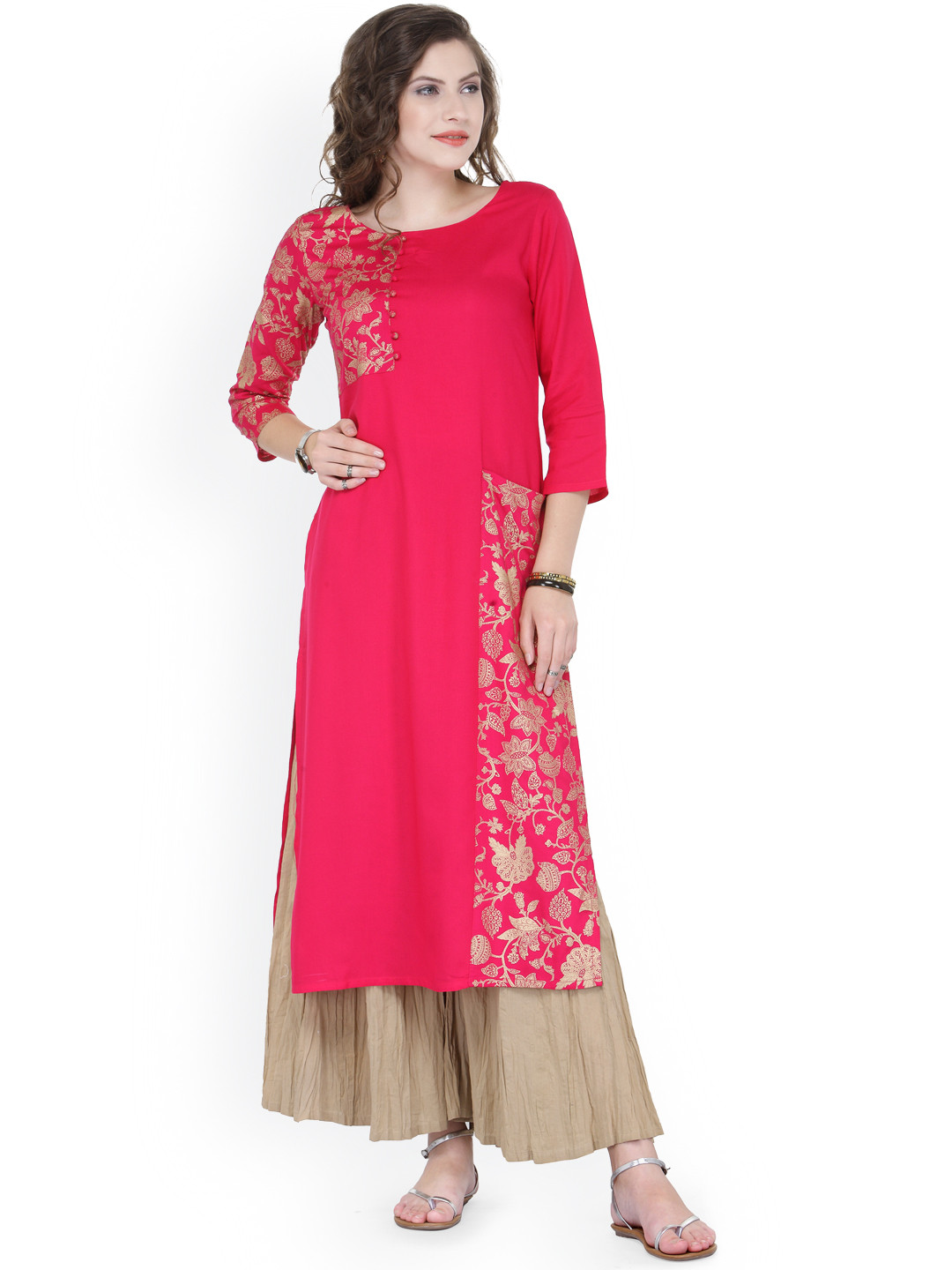 Buy Varanga Women Pink Printed Straight Kurta - Kurtas for Women ...