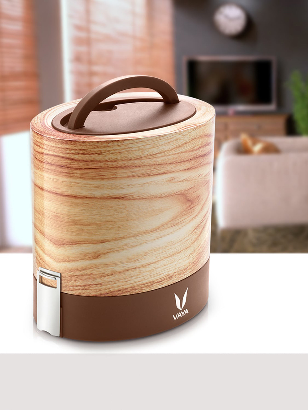 Buy Vaya Cream Colored &Brown Printed Stainless Steel Four Piece Lunch ...