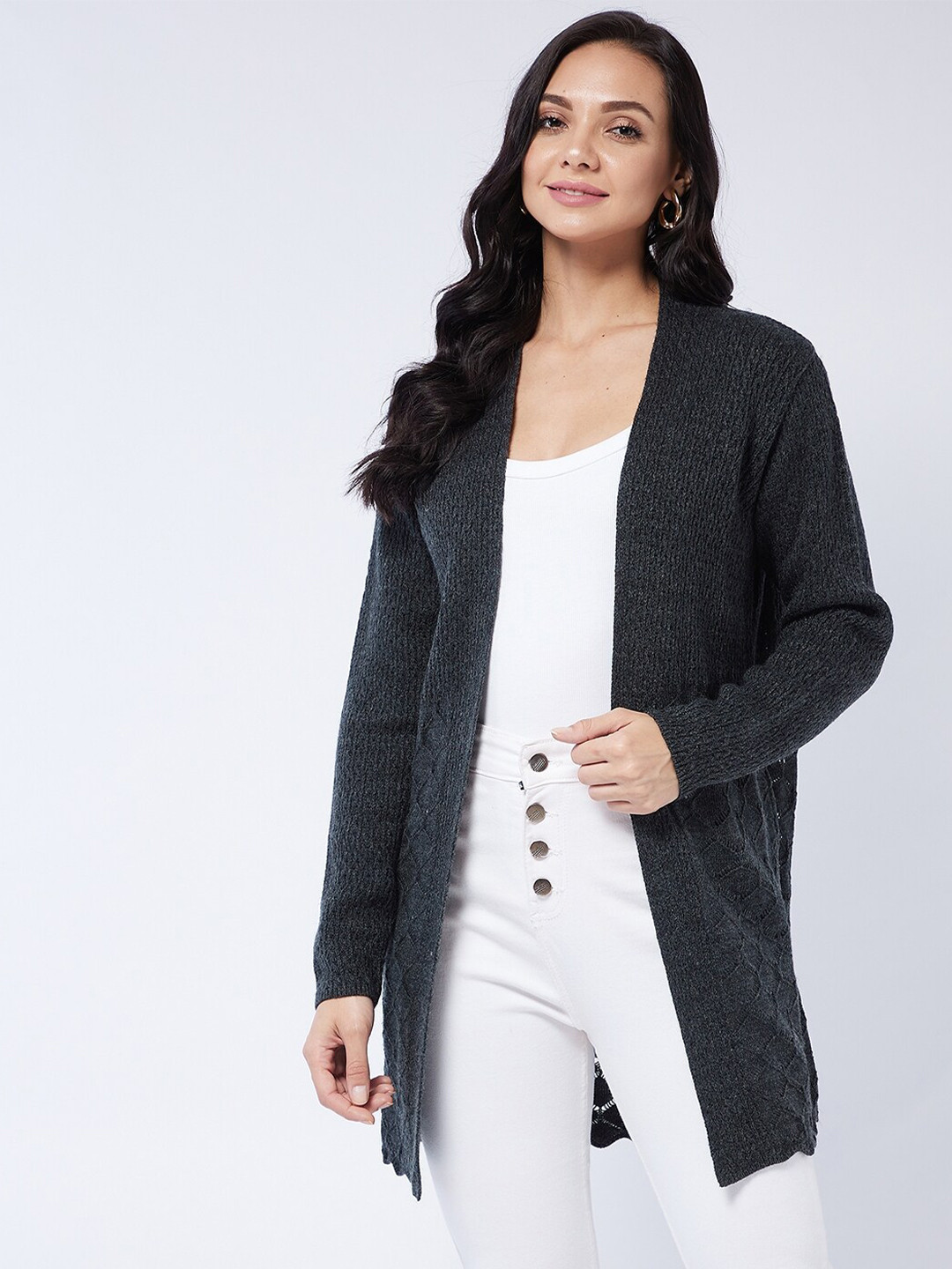 Buy Modeve Women Grey Longline Shrug - Shrug for Women 20554162 | Myntra