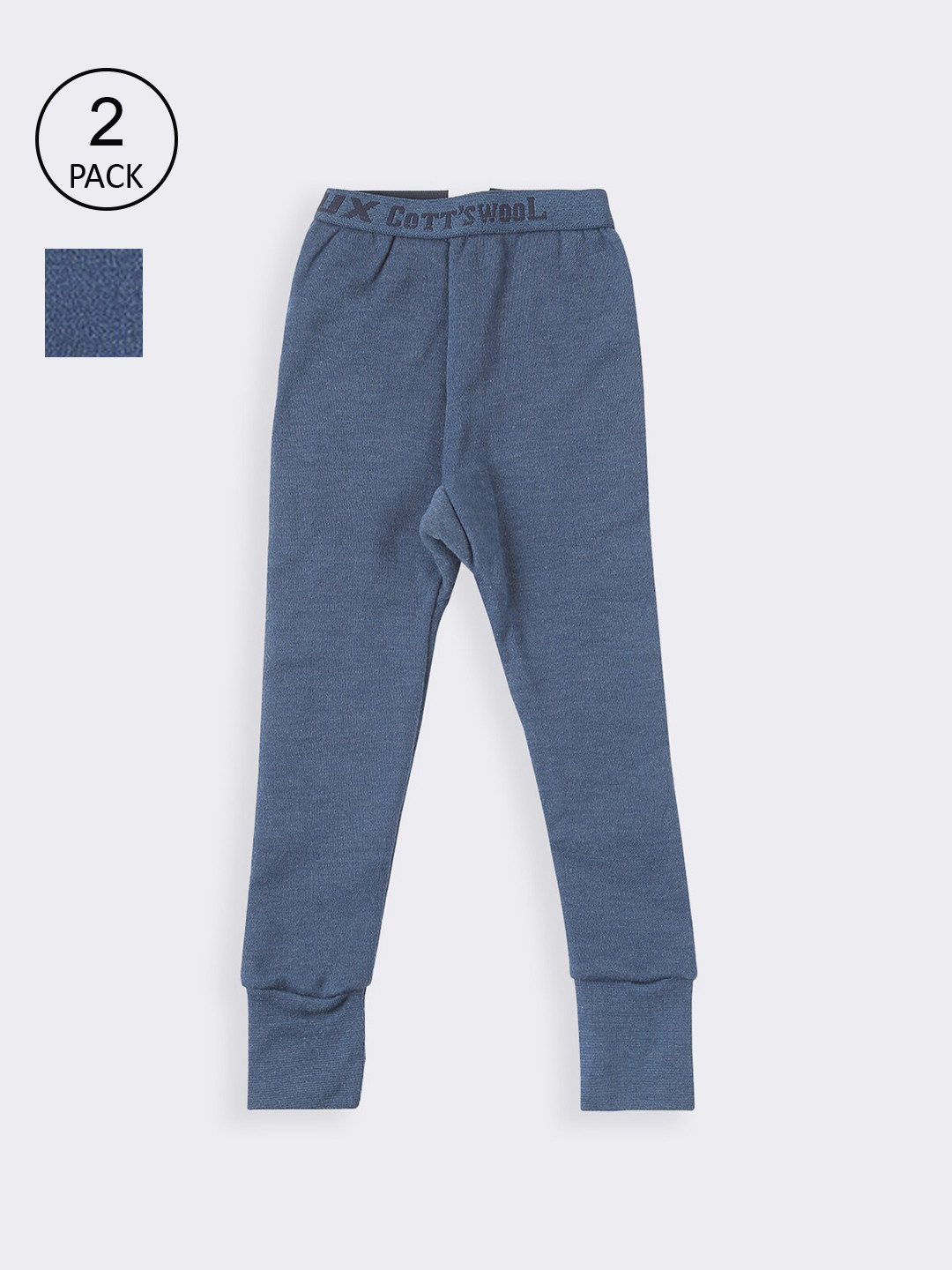 Buy Lux Cottswool Boys Pack Of 2 Blue Solid Cotton Thermal Bottoms ...