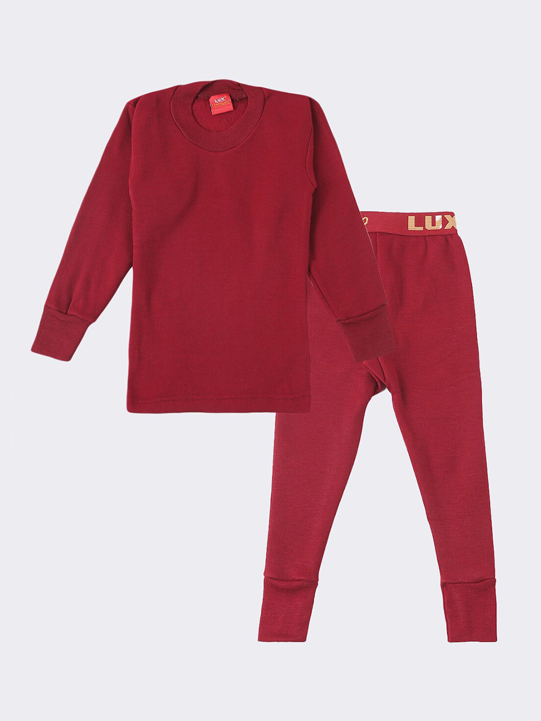 Buy Lux Cottswool Boys Maroon Solid Cotton Thermal Set - Thermal Set ...