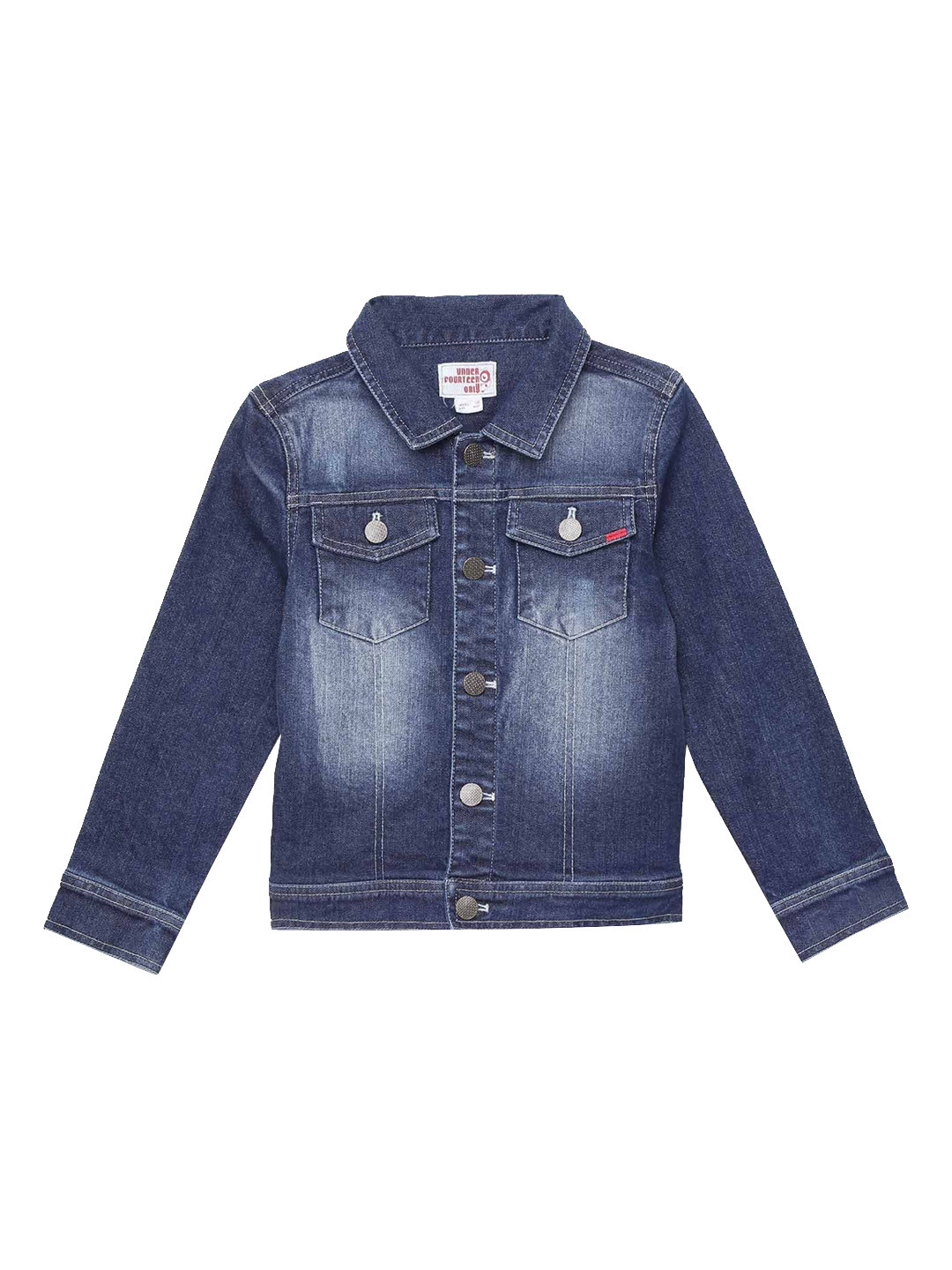 Buy UNDER FOURTEEN ONLY Girls Navy Blue Washed Cotton Denim Jacket ...