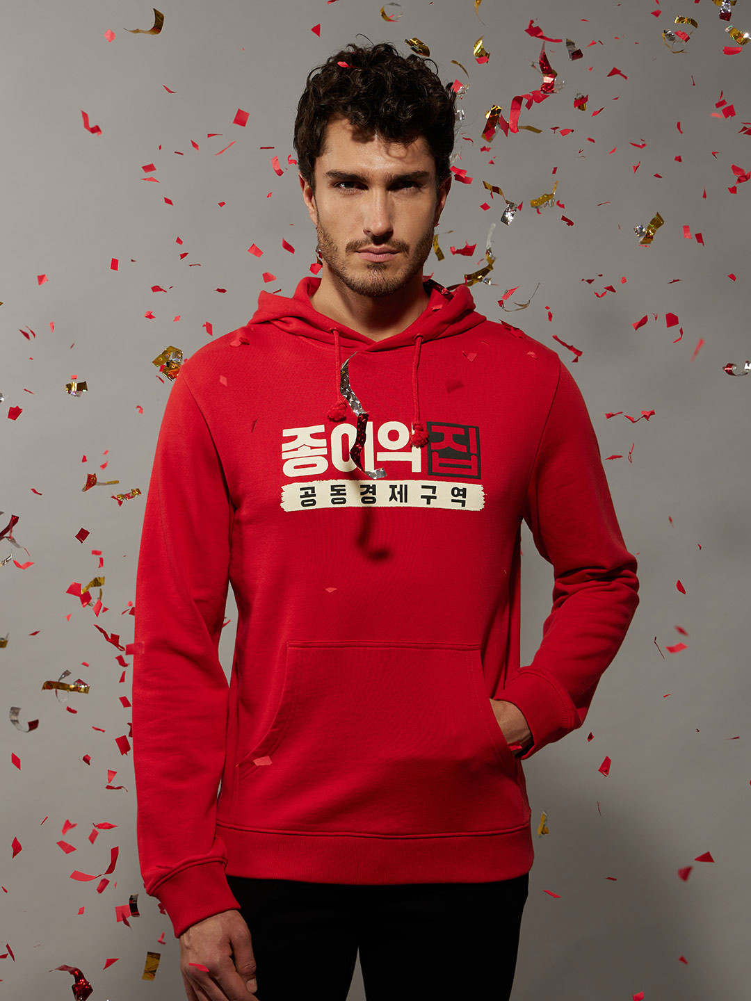 Buy Celio Men Red Money Heist Printed Cotton Hooded Sweatshirt ...