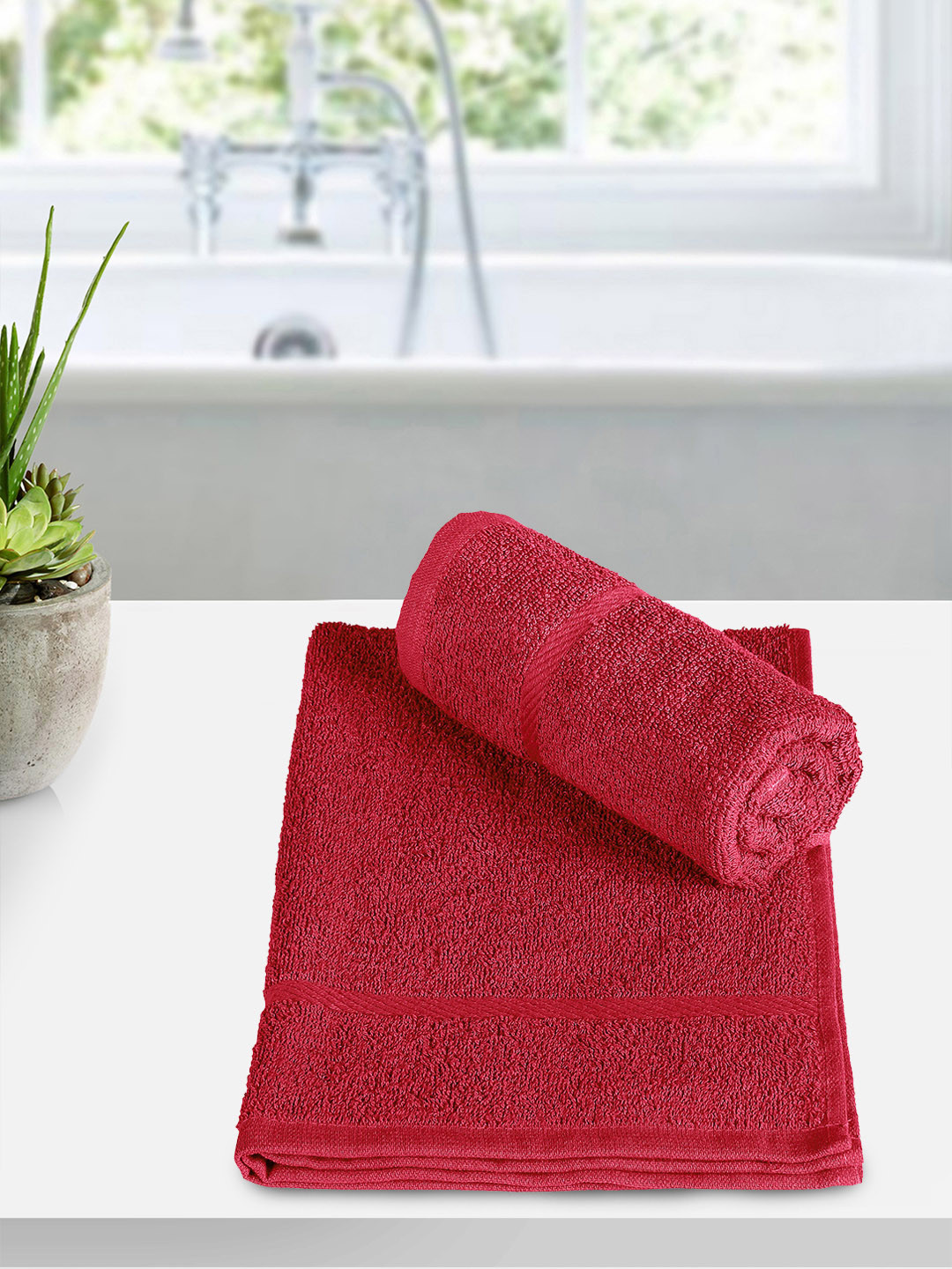 Buy Bedspun Set Of 2 Burgundy Solid Terry Cotton Hand Towel - Hand ...