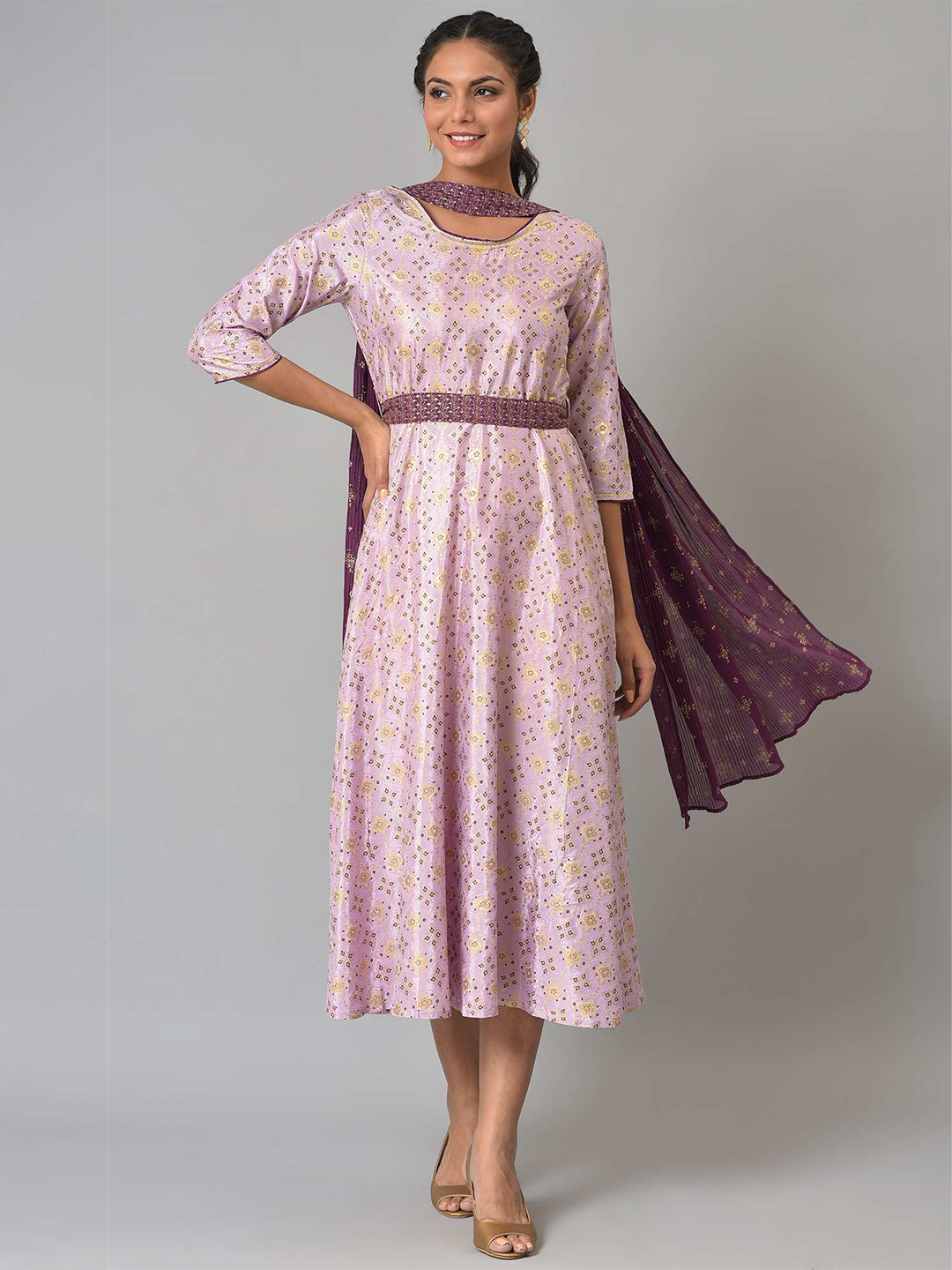 Buy AURELIA Purple Ethnic Motifs Ethnic Empire Dress - Ethnic Dresses ...