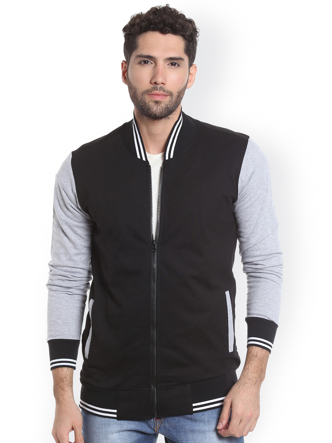 Buy Campus Sutra Men Black Solid Varsity Jacket - Jackets for Men ...