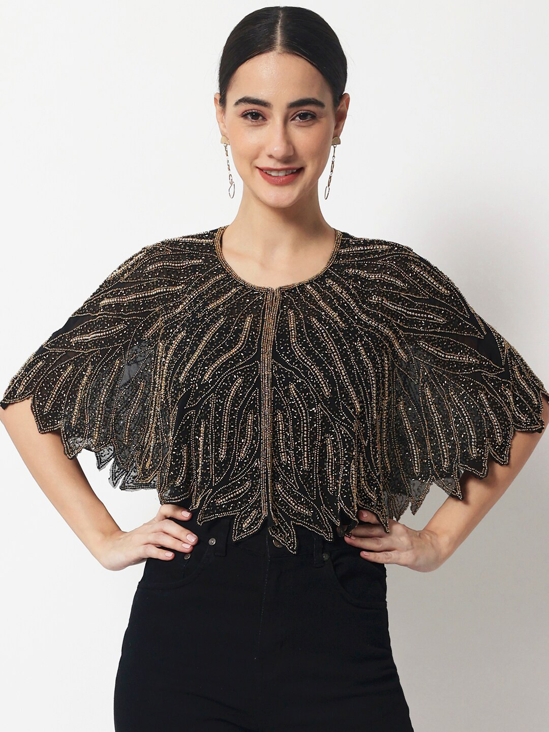 Buy LE BOURGEOIS Women Gold Toned Party Embellished Crop Shrug - Shrug ...