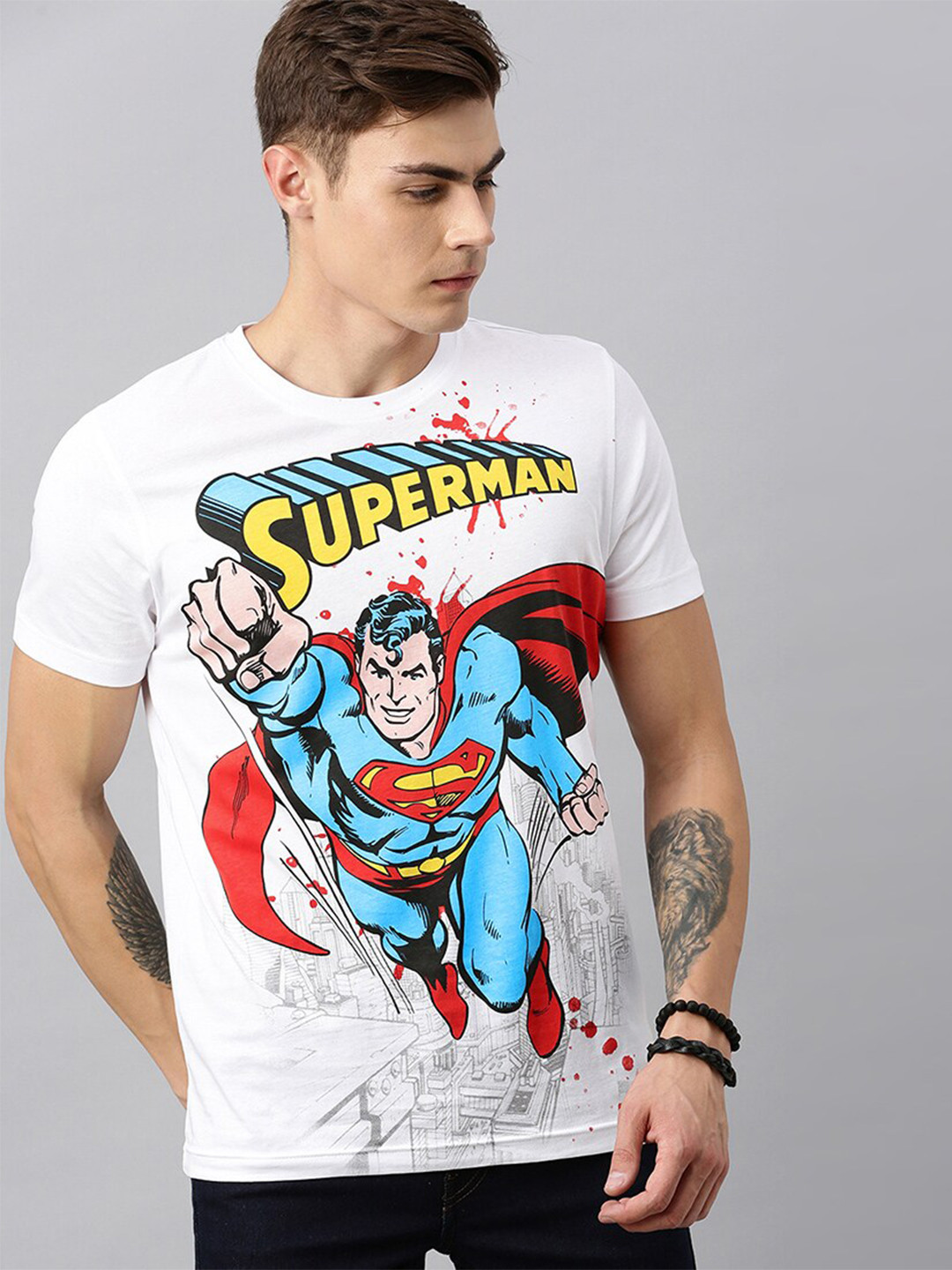 Buy Kook N Keech Superman Men White Superman Printed Round Neck Cotton ...