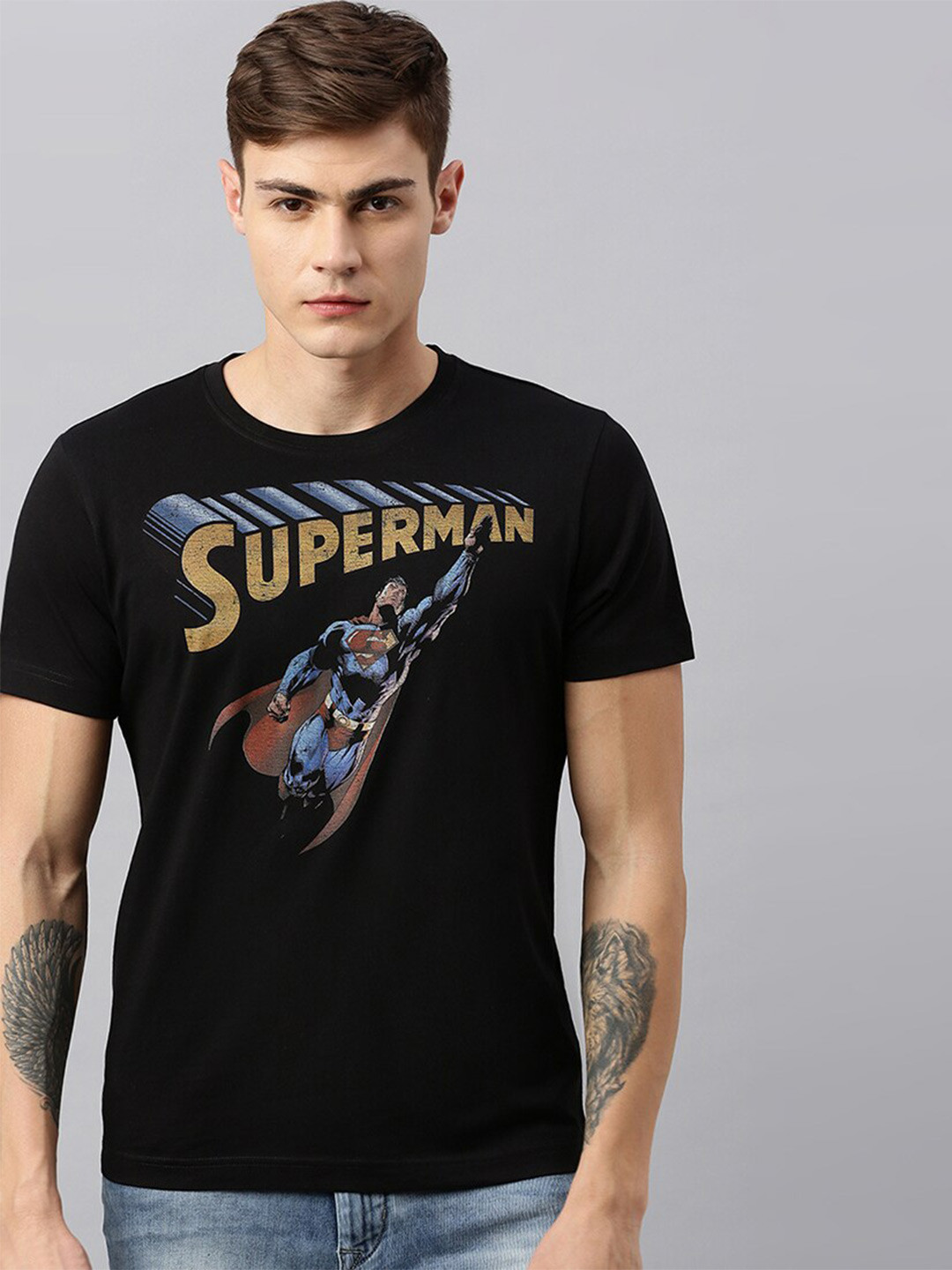 Buy Kook N Keech Superman Men Black Superman Printed Round Neck T Shirt ...