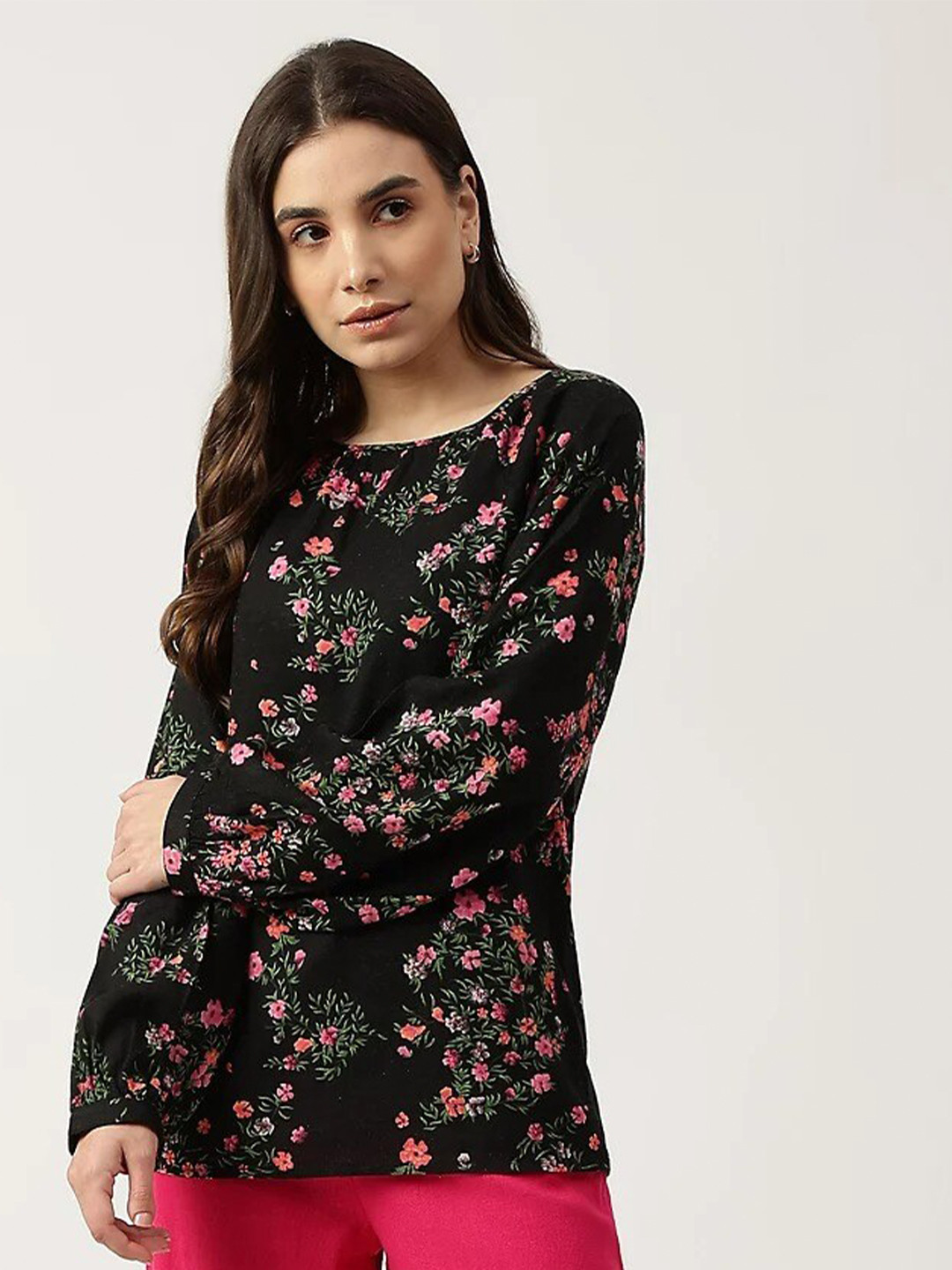 Buy Marks & Spencer Black Floral Print Linen Top - Tops for Women ...