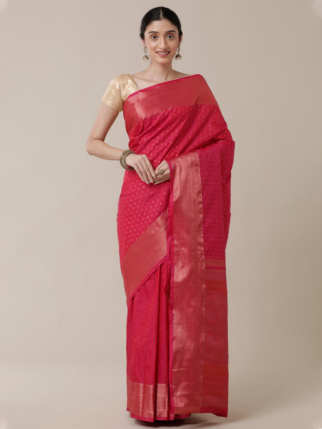 Buy SAMITTE Red & Gold Toned Woven Design Zari Silk Blend Kanjeevaram ...