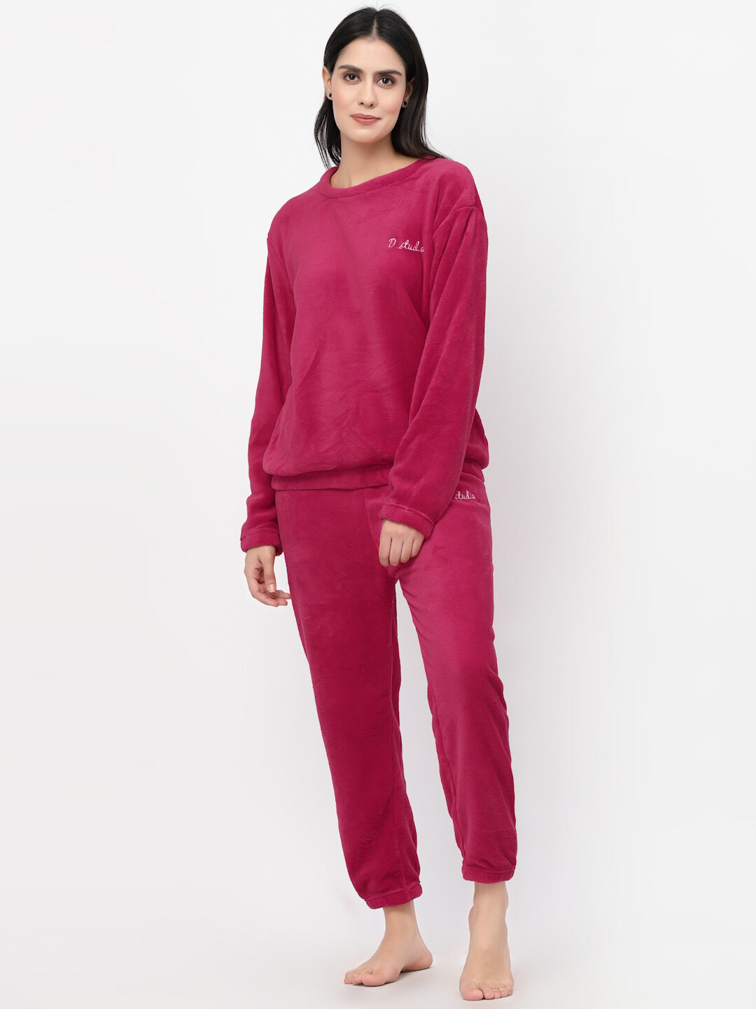 Buy KLOTTHE Women Fuchsia Solid Woolen Nightsuit - Night Suits for ...