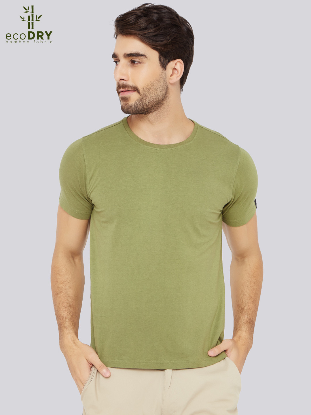 Buy Bamboo Tribe Men Green Solid Round Neck Biodegradable T Shirt ...