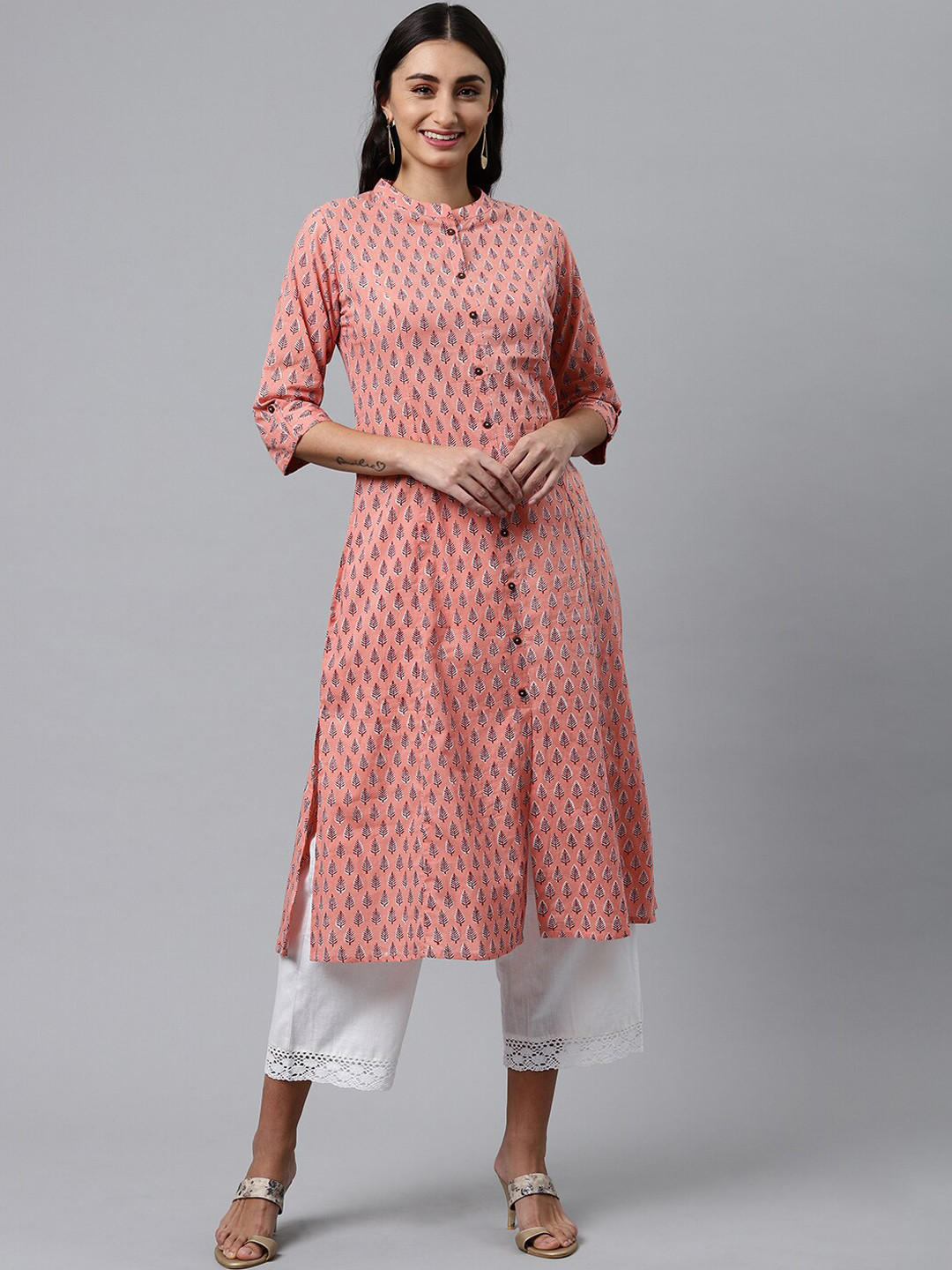 Buy HERE&NOW Ethnic Motifs Printed Cotton Kurta - Kurtas for Women ...