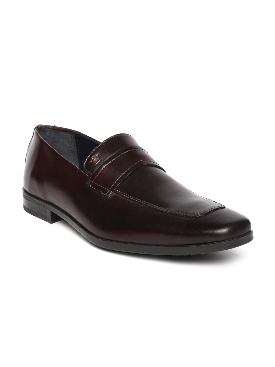 Buy Louis Philippe Men Brown Square Toed Leather Semiformal Slip Ons ...