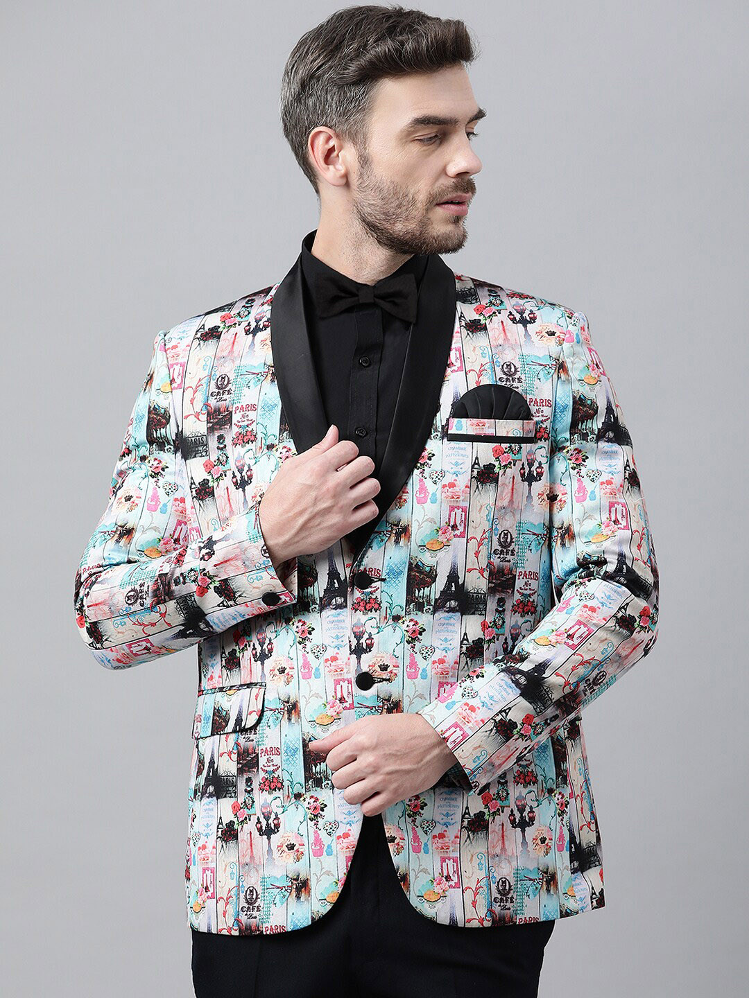 Buy Hangup Men Blue Printed Single Breasted Blazers - Blazers for Men ...