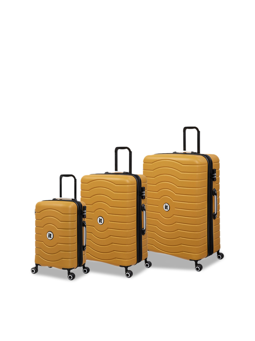 Buy IT Luggage Set Of 3 Yellow Textured Hard Sided Trolley Suitcase ...