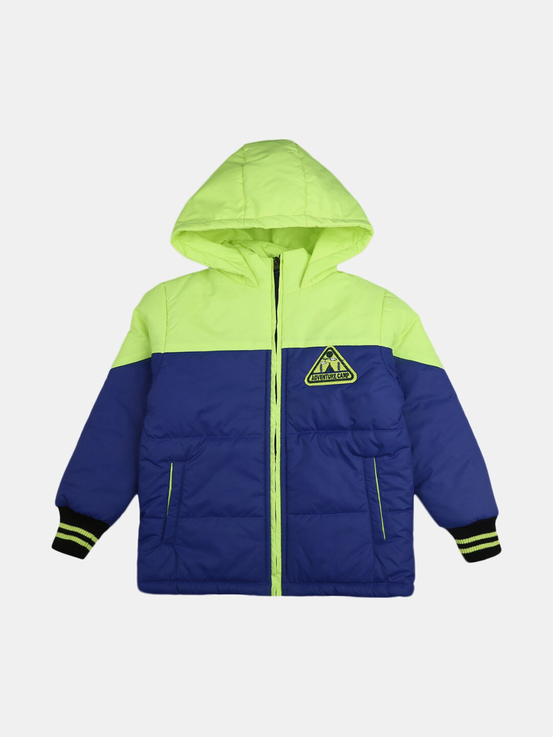 Buy V Mart Boys Blue & Fluorescent Green Colourblocked Padded Jacket ...