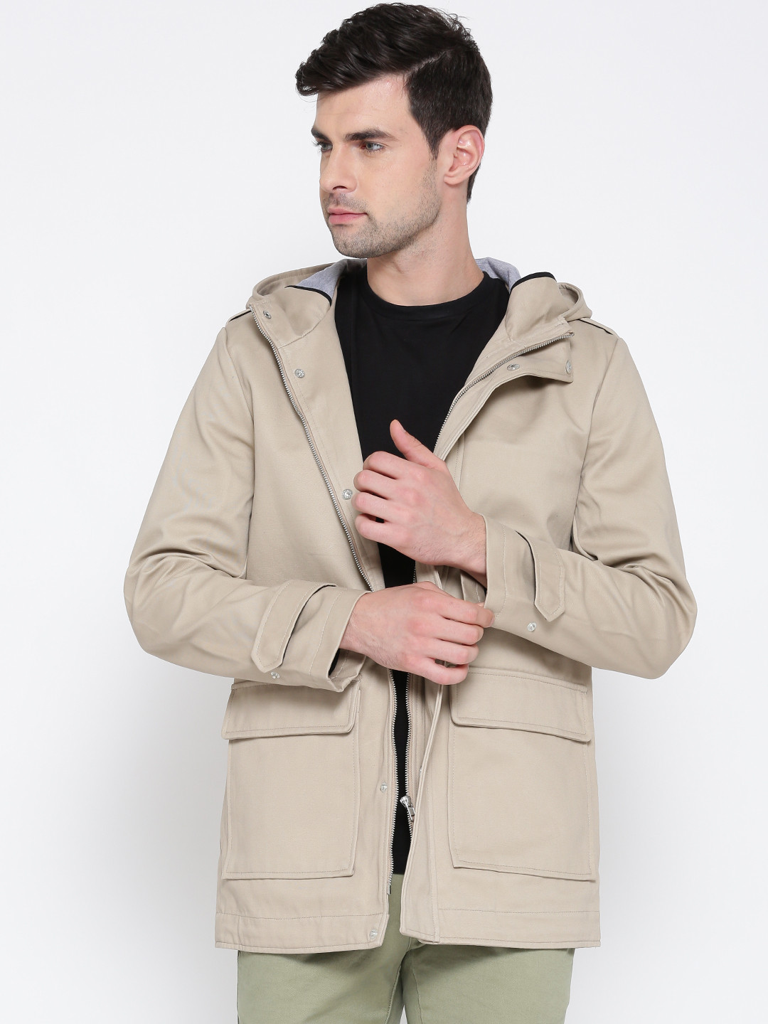 Buy FOREVER 21 Men Beige Hooded Jacket - Jackets for Men 2057973 | Myntra