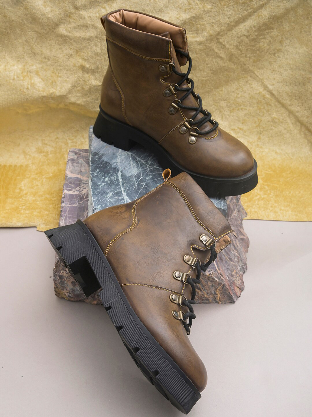 Buy Roadster Women Khaki Solid Faux Leather Regular Boots - Boots for ...