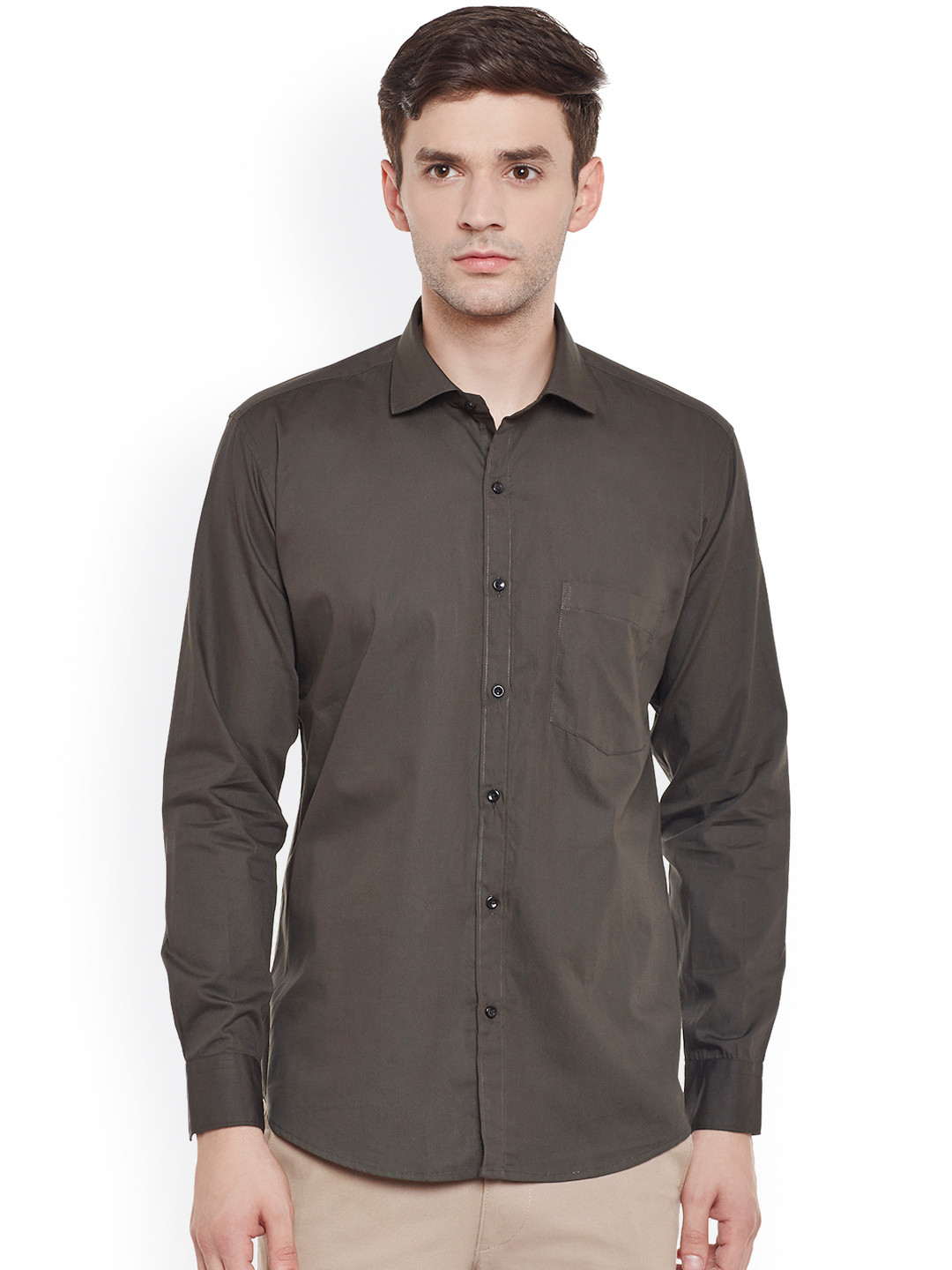 Buy DENNISON Men Coffee Brown Comfort Regular Fit Solid Formal Shirt ...