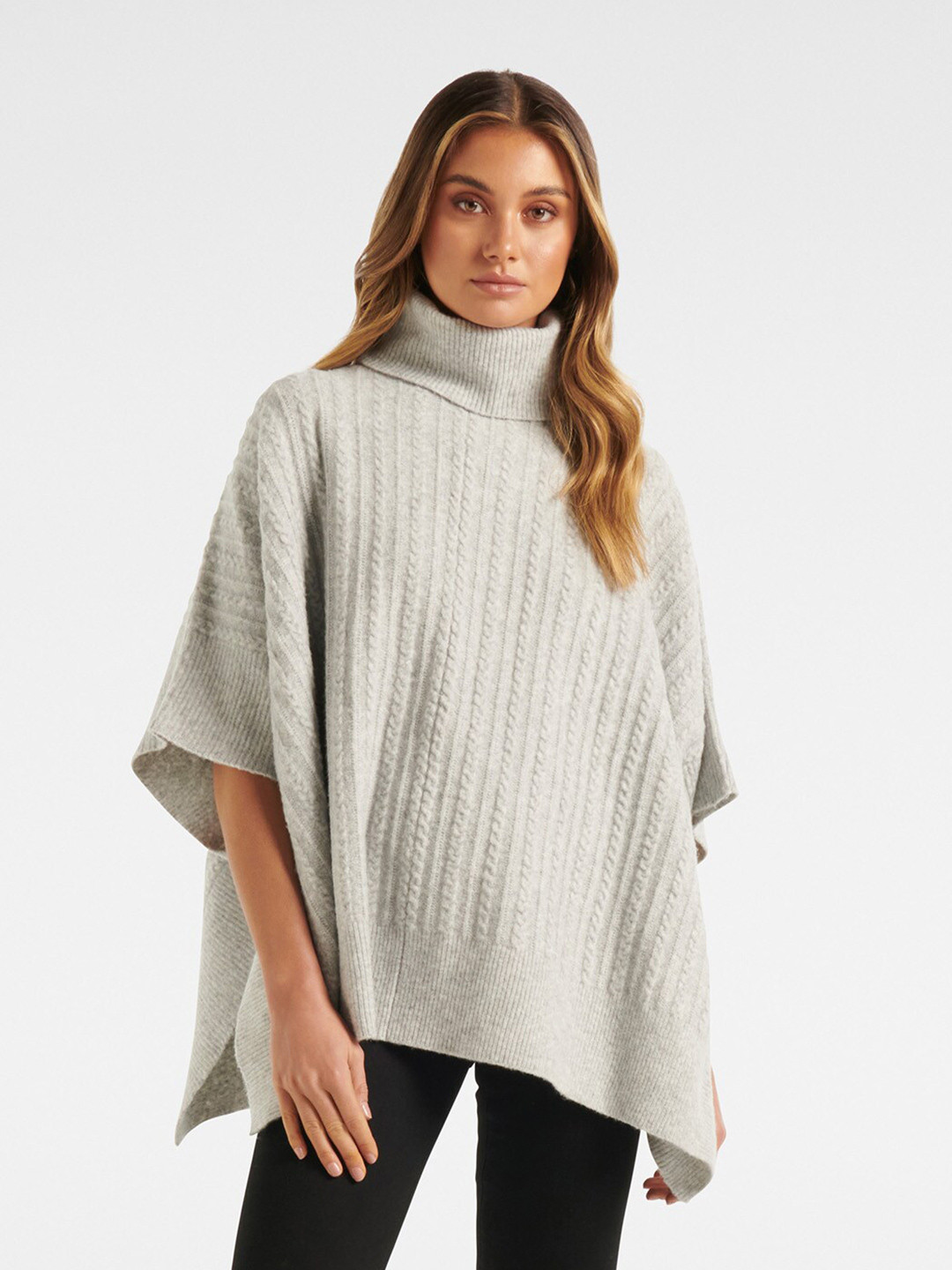 Buy Forever New Women Grey Cable Knit Poncho - Sweaters for Women ...