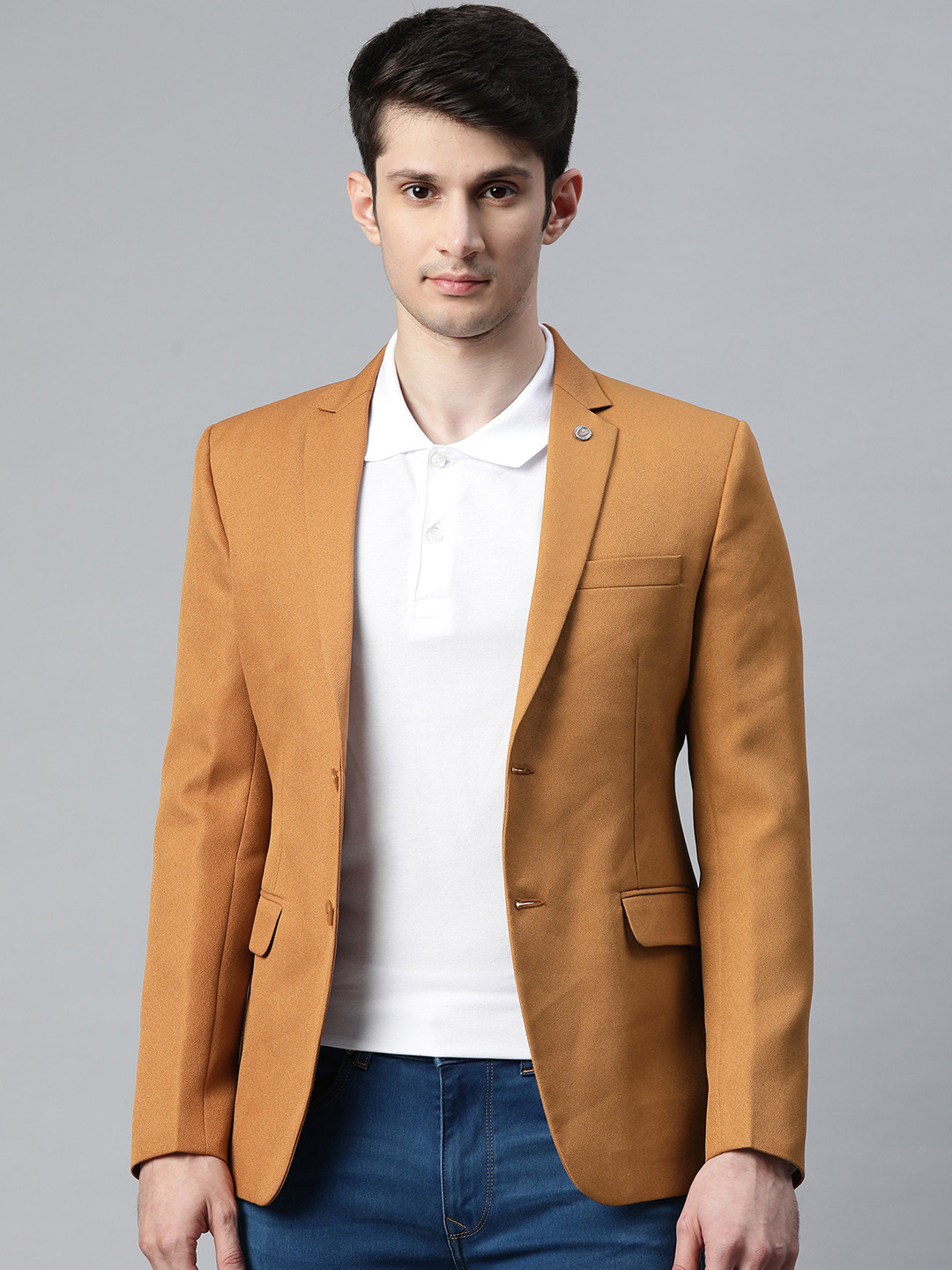 Buy ESSAS Club Men Tan Solid Regular Fit Single Breasted Blazer ...