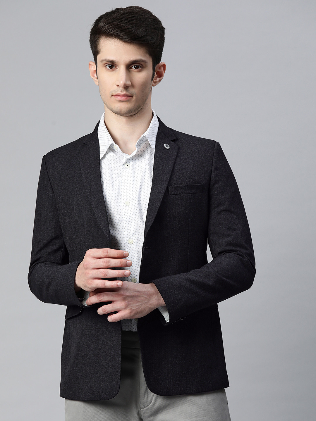 Buy ESSAS Club Men Black Self Design Regular Fit Single Breasted Blazer ...