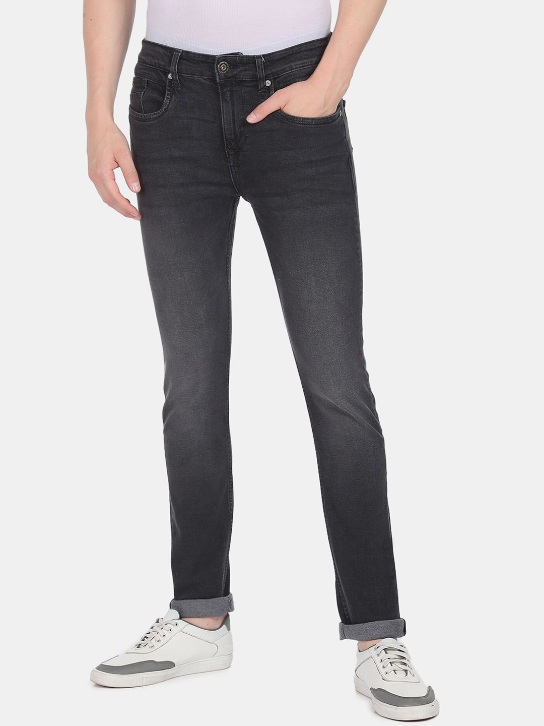 Buy AD By Arvind Men Black Skinny Fit Light Fade Dark Shade Cotton ...