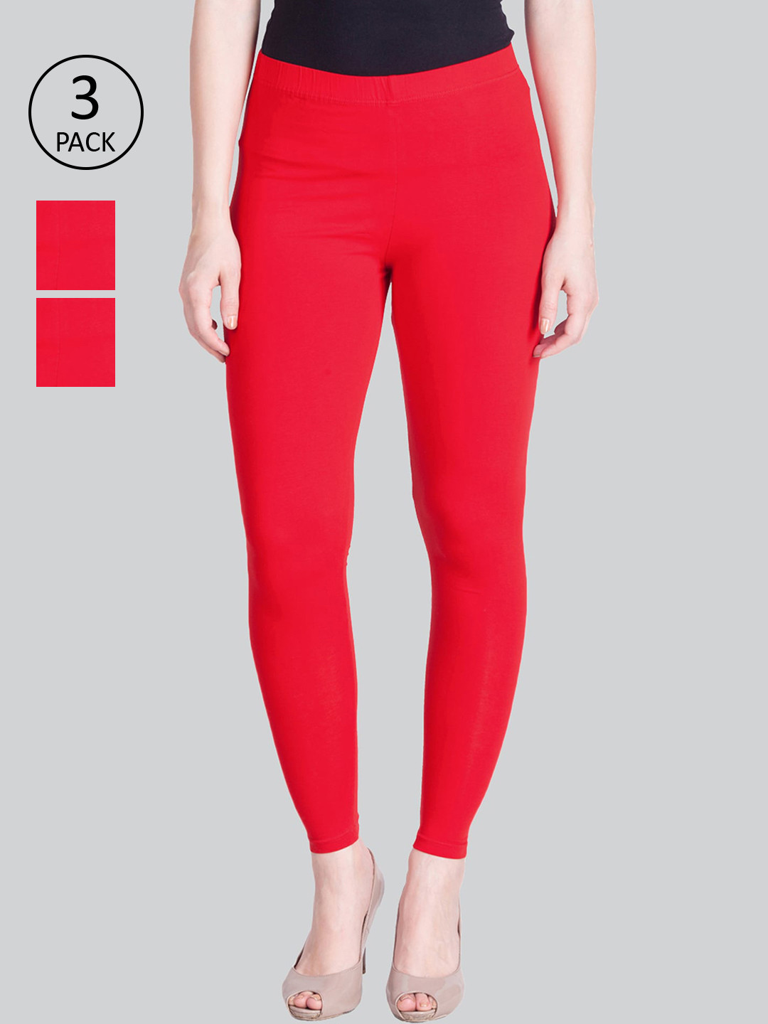Buy LYRA Women Pack Of 3 Red Ankle Length Leggings - Leggings for Women ...