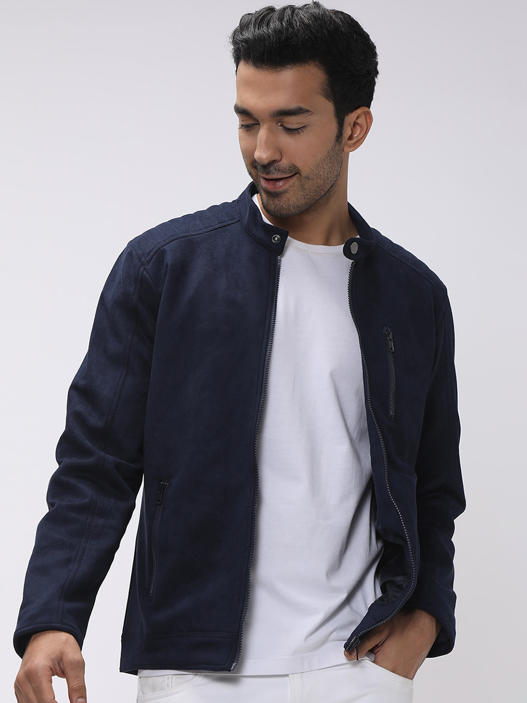 Buy Mufti Men Navy Blue Checked Outdoor Tailored Jacket - Jackets for ...