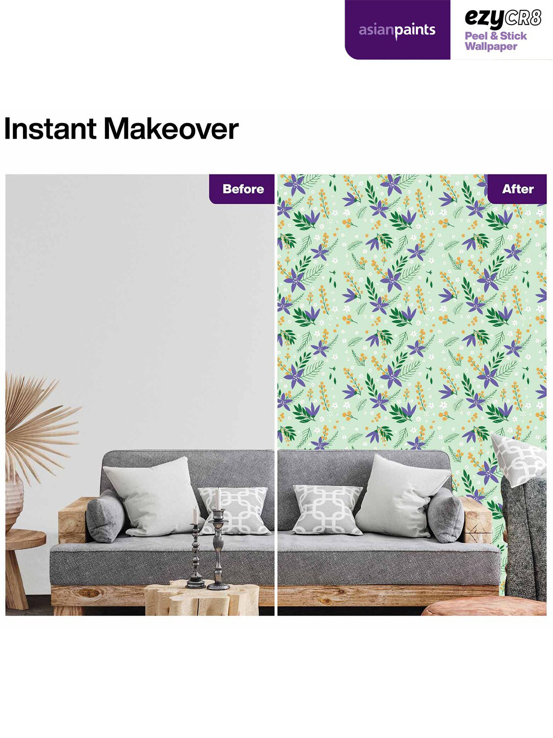 Buy Asian Paints Green Floral Leaves & Flowers Green Peel & Stick Self ...