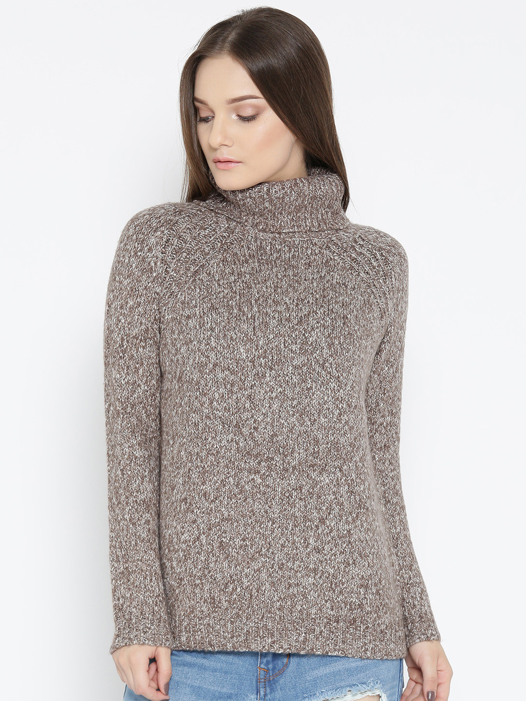 Buy FOREVER 21 Women Brown Self Design Sweater - Sweaters for Women ...