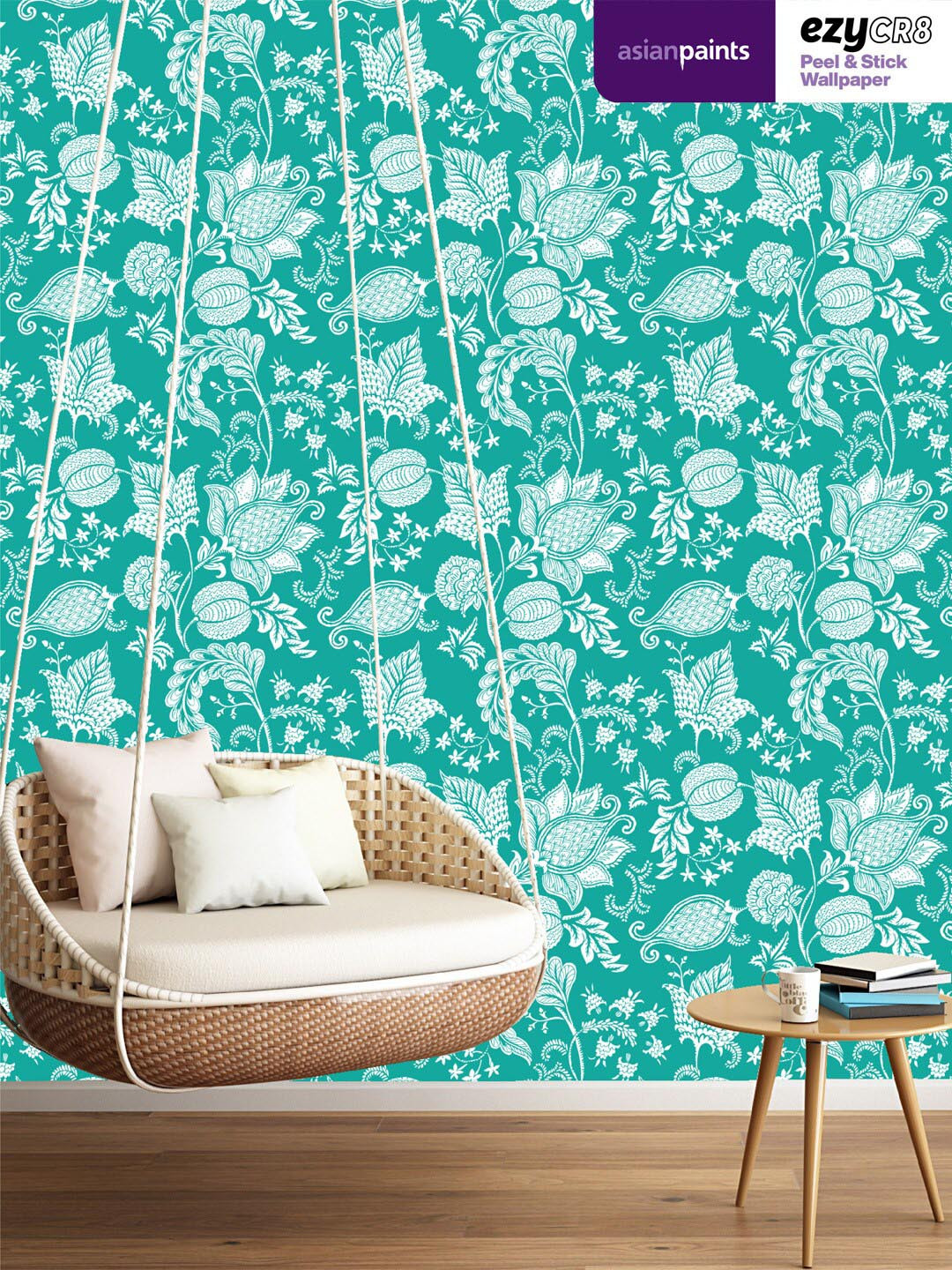 Buy Asian Paints Green & White Floral Paisley Peel & Stick Self ...