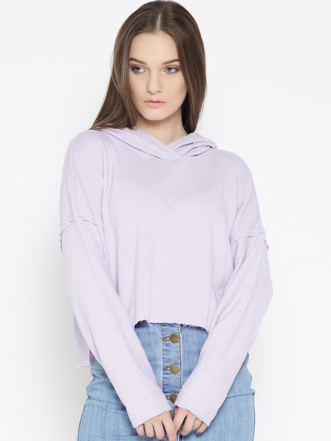 Buy FOREVER Shirt21 Women Lavender Solid Hooded Sweat - Sweatshirts for ...