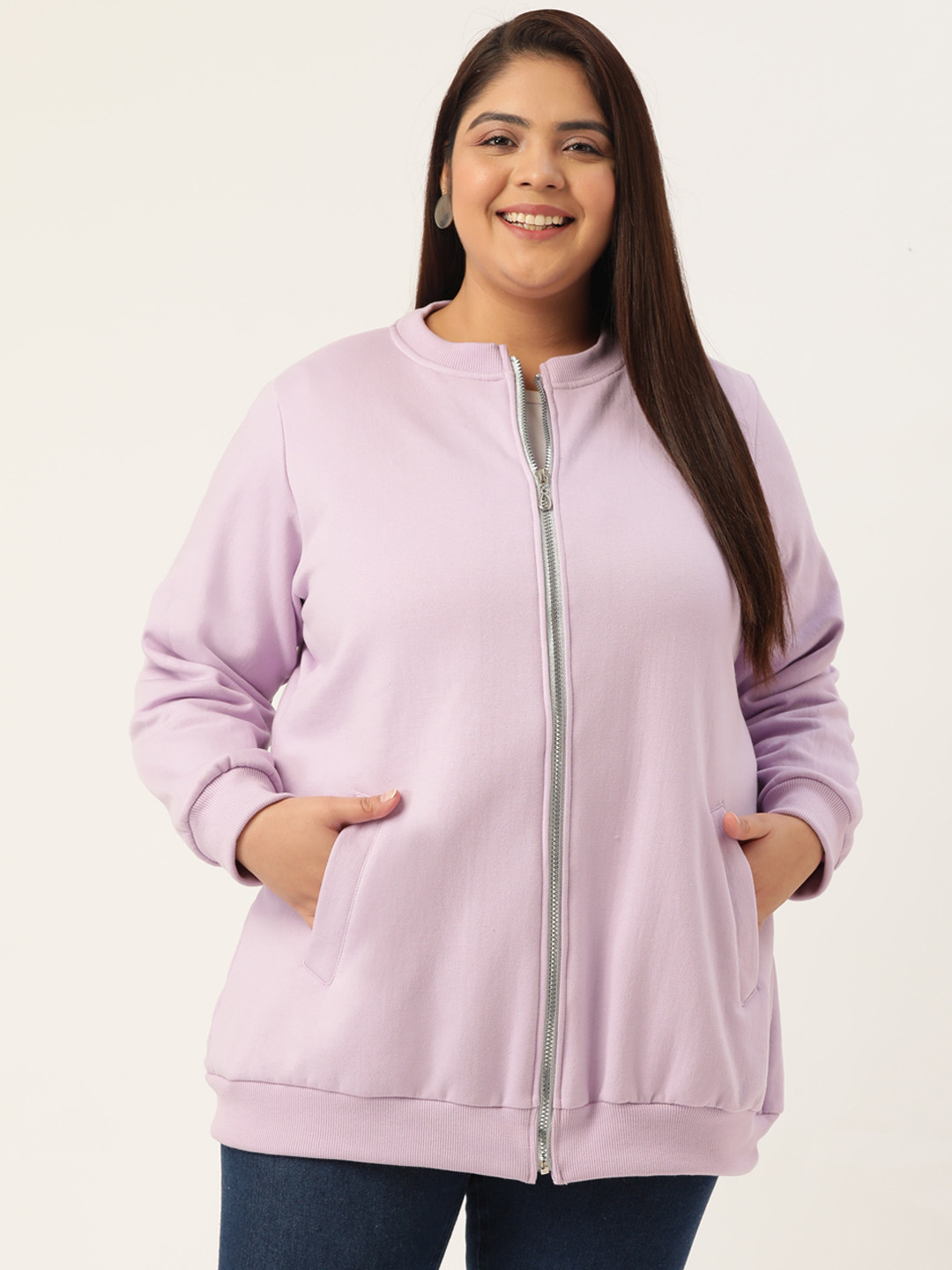 Buy TheRebelinme Plus Size Women Lavender Fleece Bomber Jacket ...