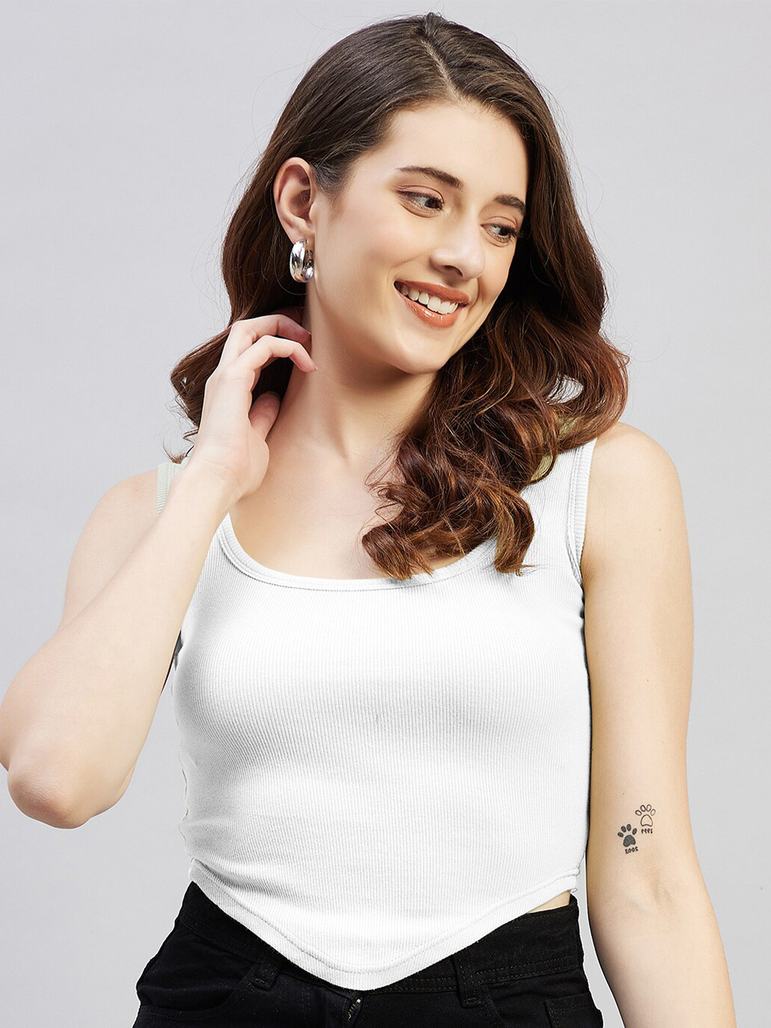 Buy Blinkin Women White Ribbed Crop Top - Tops for Women 20602506 | Myntra