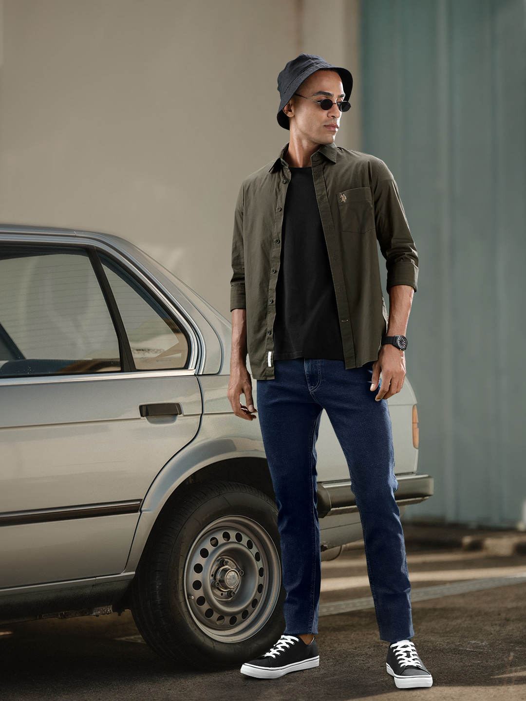 Buy U S Polo Assn Men Olive Green Solid Tailored Fit Pure Cotton Casual ...