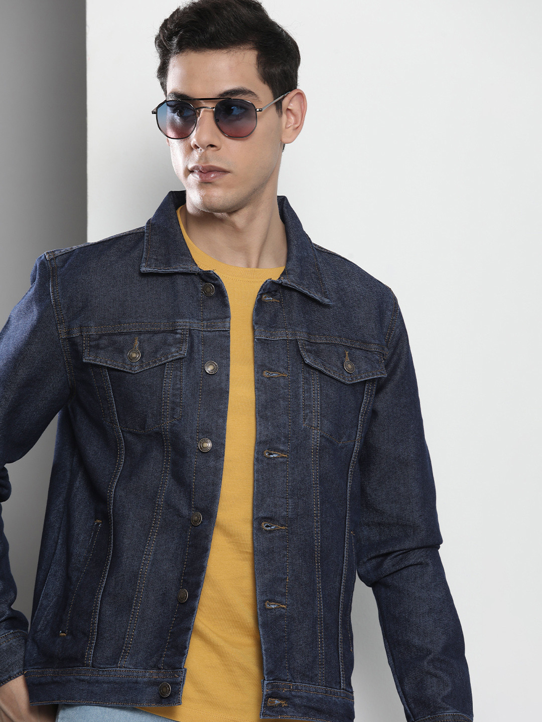 Buy The Indian Garage Co Men Dark Blue Denim Jacket - Jackets for Men ...