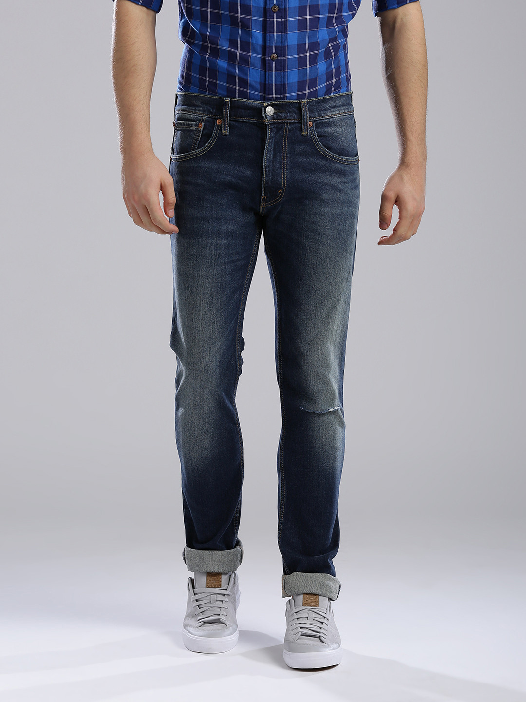Buy Levis Men Navy Skinny Straight Fit Mid Rise Slash Knee Stretchable ...