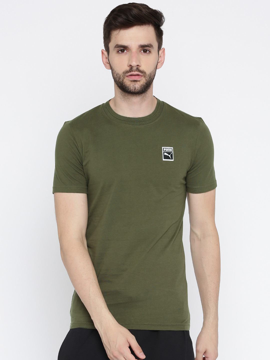 Buy Puma Men Olive Green Solid Round Neck Classics T Shirt - Tshirts ...