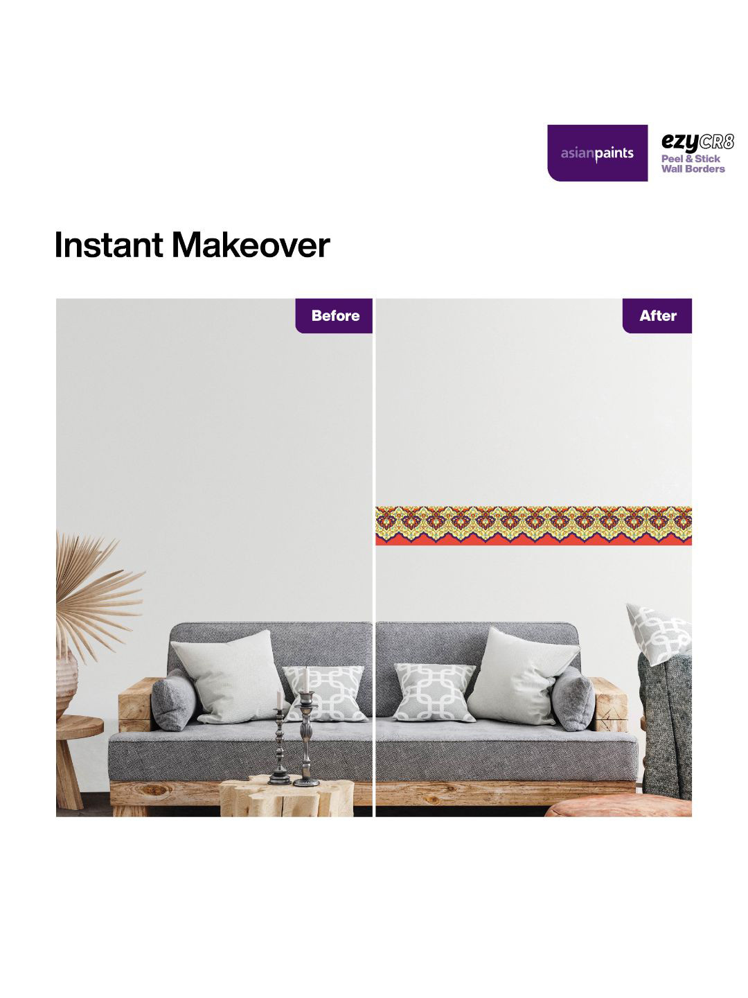 Buy Asian Paints Yellow & Red Moroccan Florals Wall Borders Roll ...