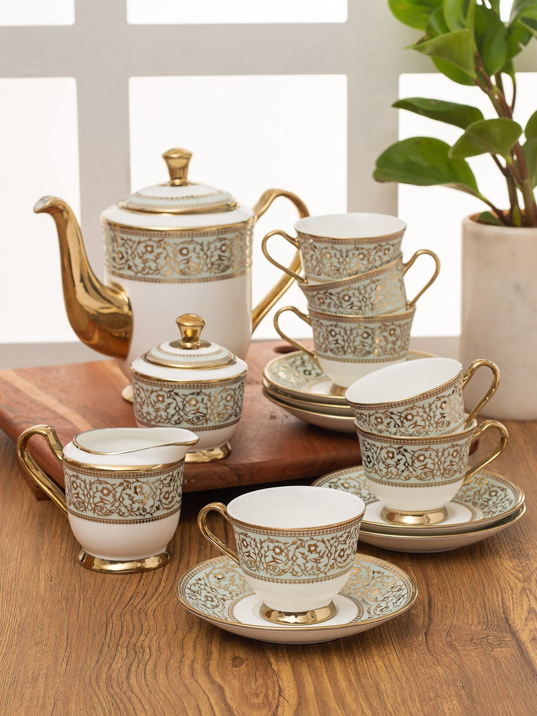 Buy Clay Craft White And Gold Toned Set Of 15 Dishwasher Safe Ceramic