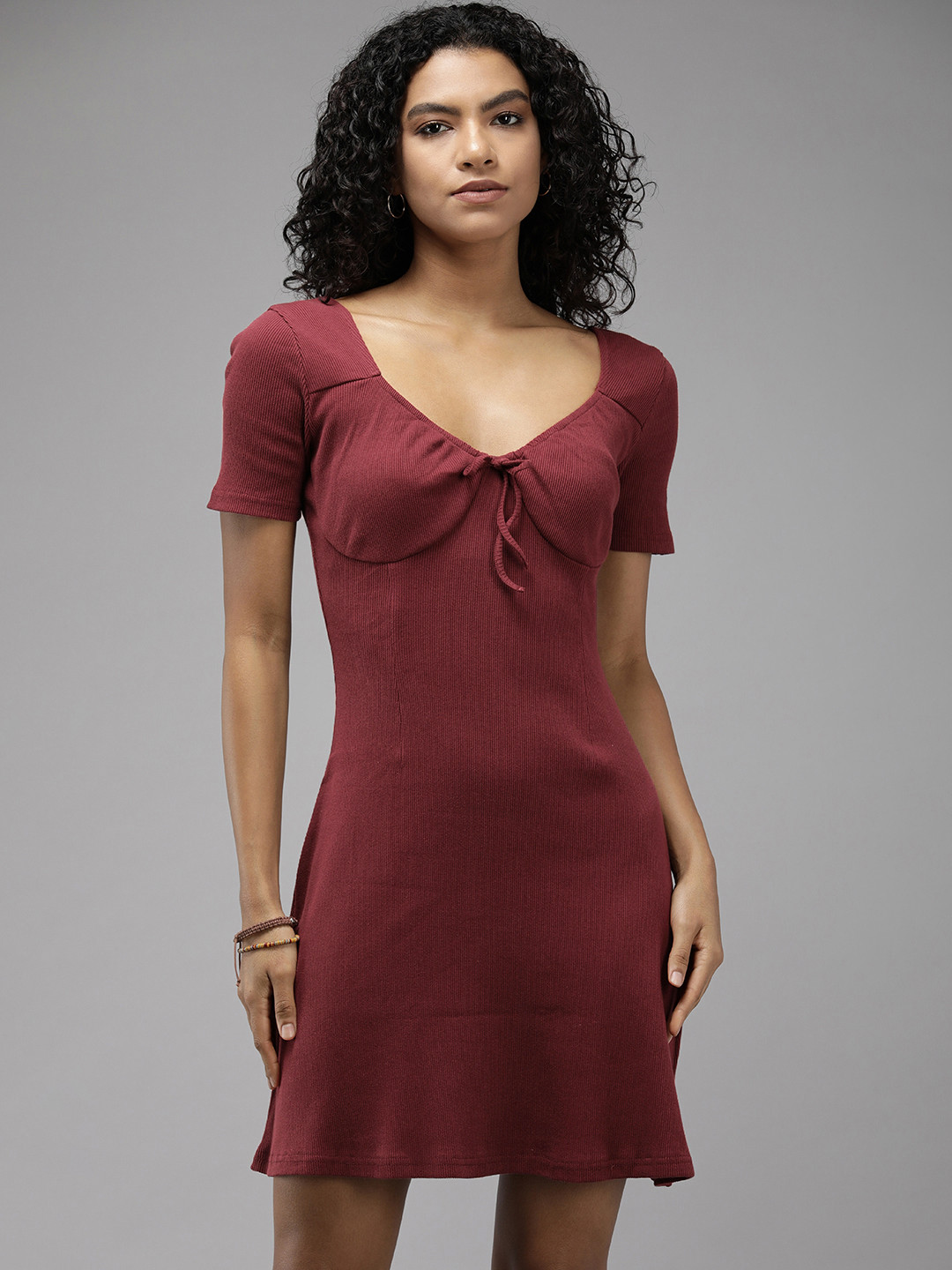Buy The Roadster Life Co. Solid Ribbed Sheath Dress With Tie Up Detail ...