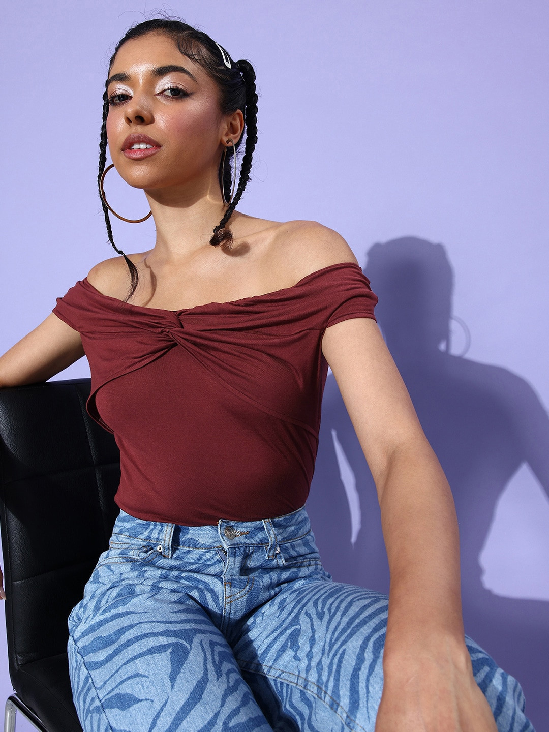 Buy The Roadster Lifestyle Co. Solid Twisted Detail Off Shoulder Fitted ...