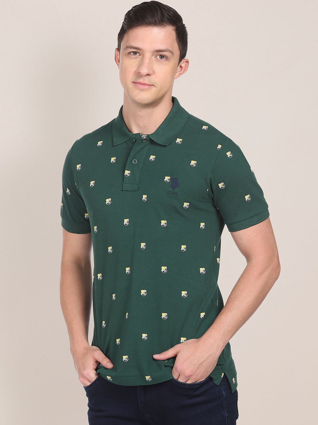 Buy U.S. Polo Assn. Men Printed Polo Collar Shield Print Shirt ...