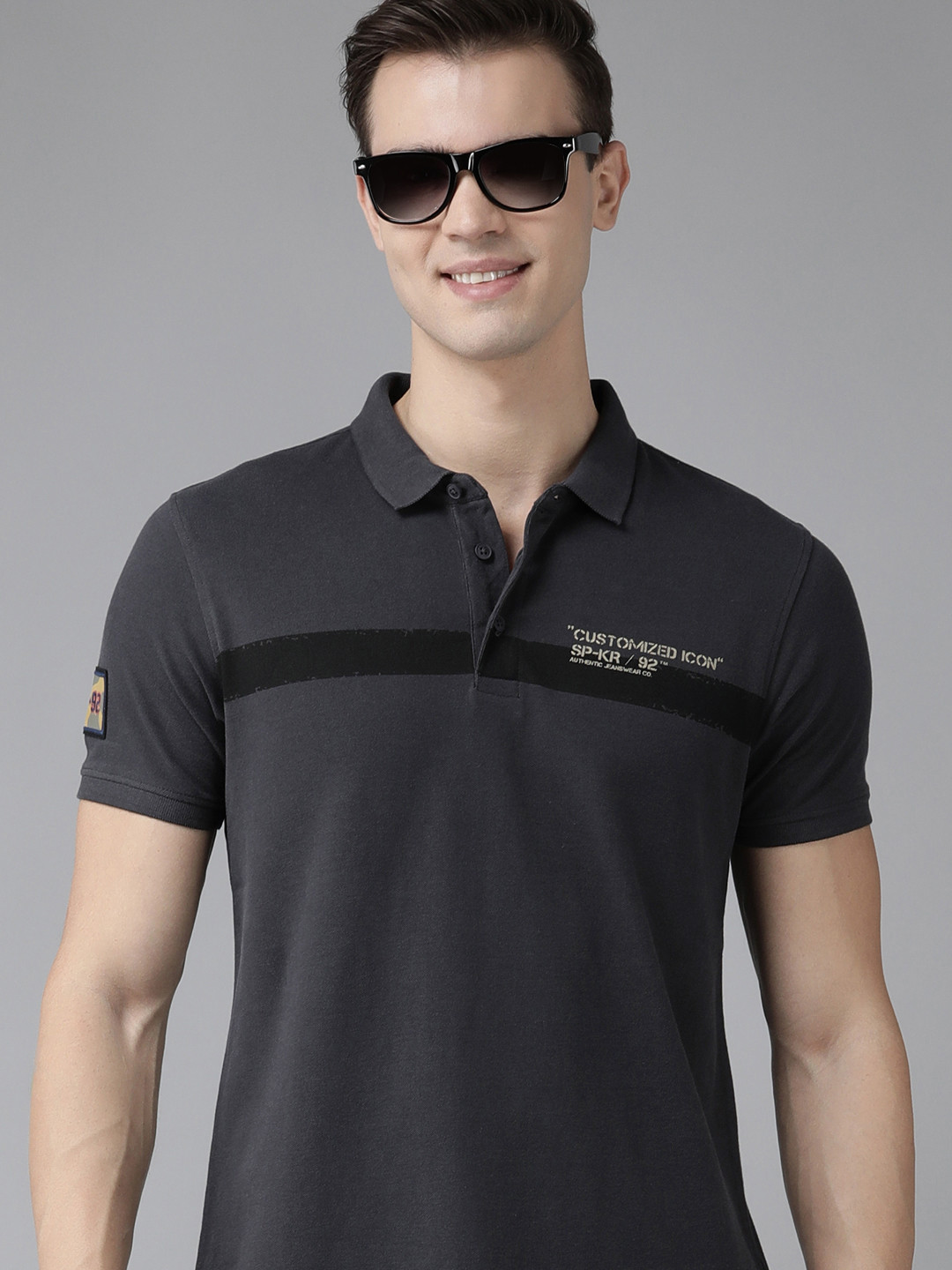 Buy SPYKAR Men Brand Logo Printed Polo Collar Pure Cotton Slim Fit T ...